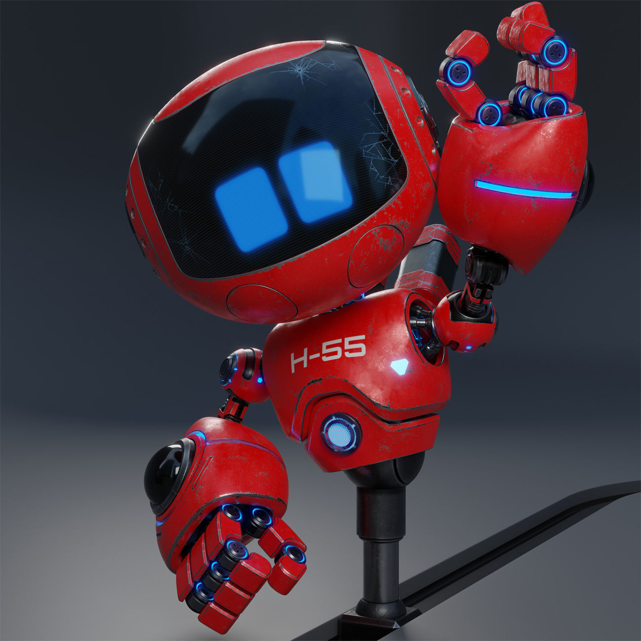 Cute Robot H-55 Red 3D model rigged | CGTrader