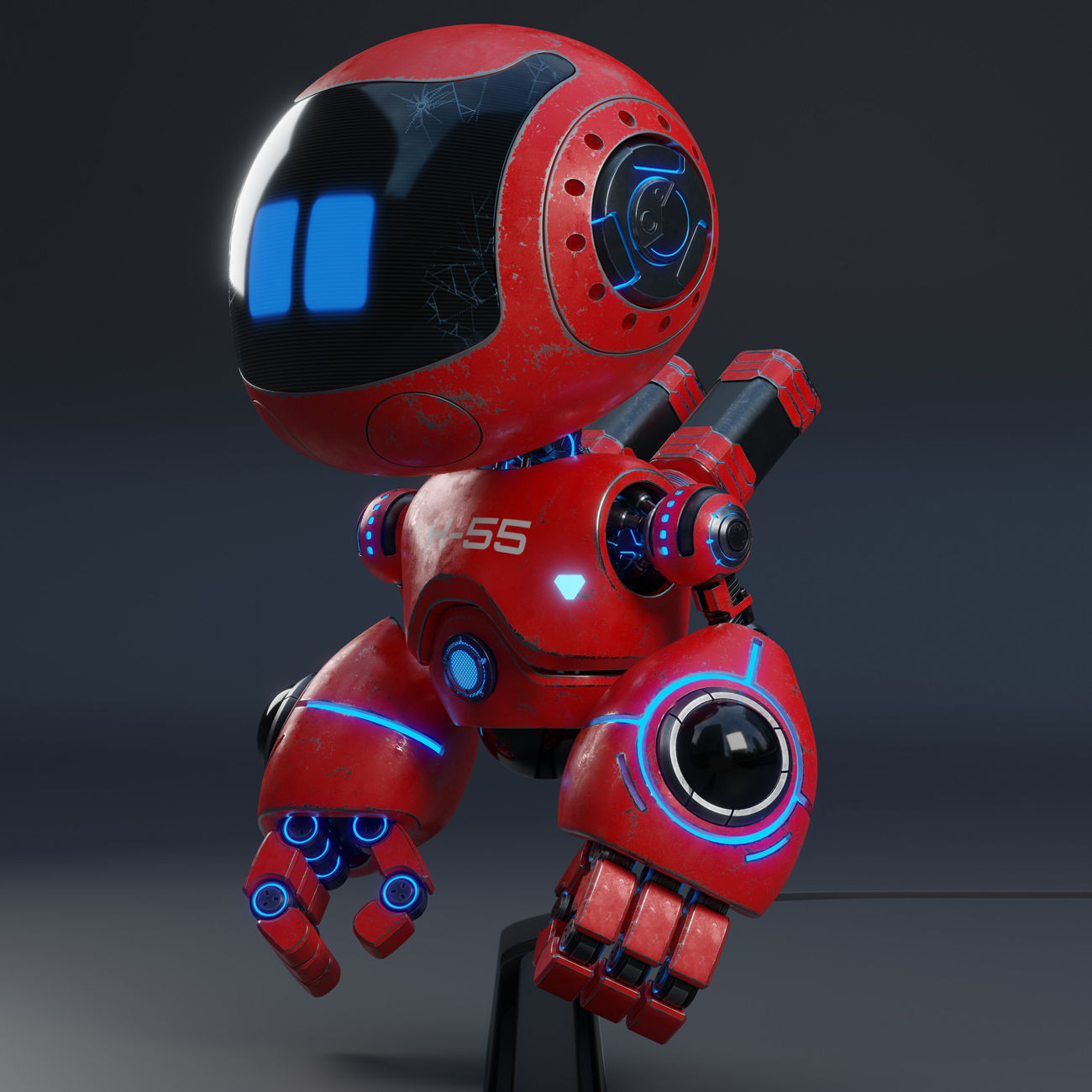 Cute Robot H-55 Red 3D model rigged | CGTrader
