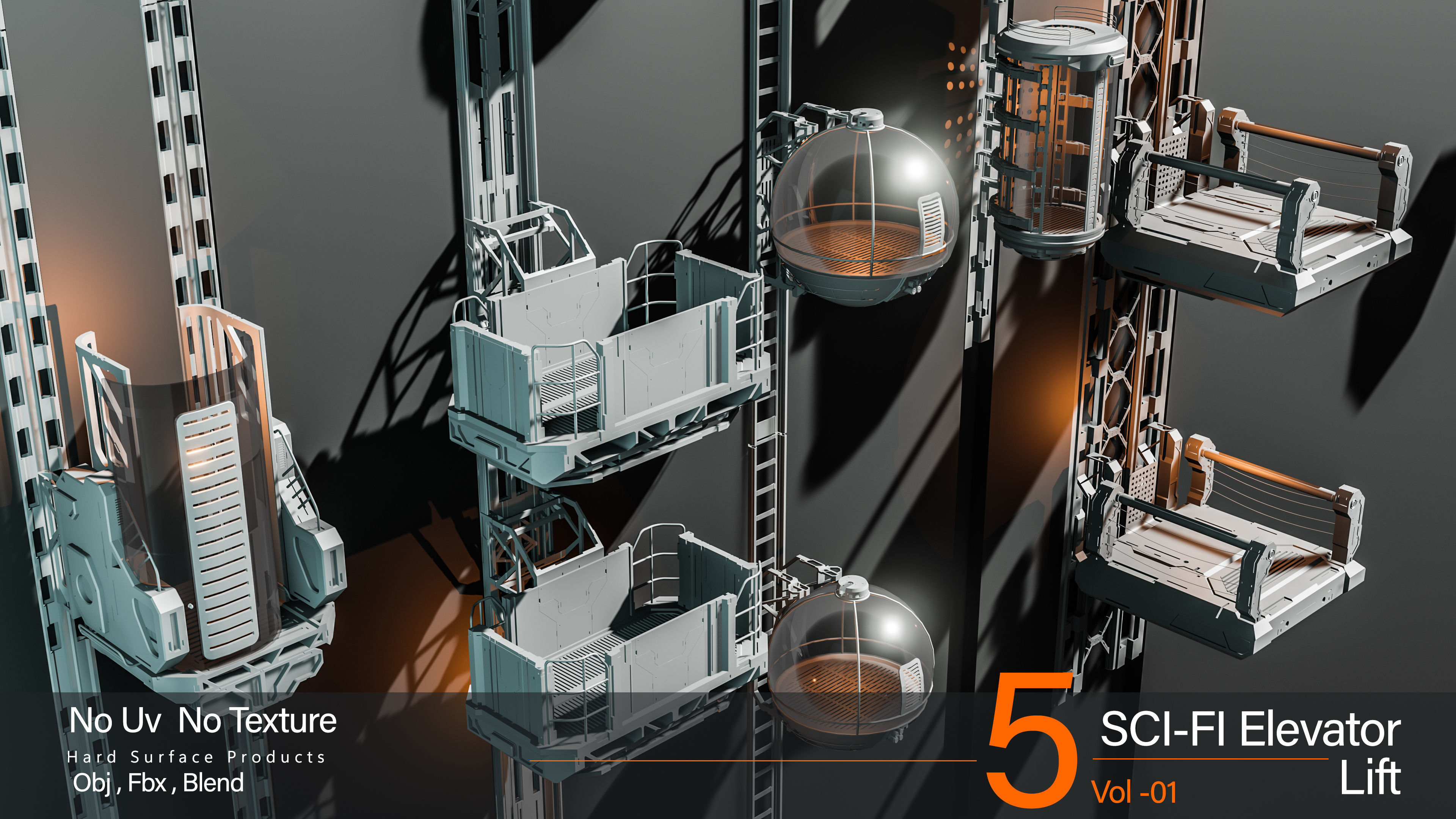 5 Sci-fi Elevator Kitbash VOl 01 3D model | CGTrader