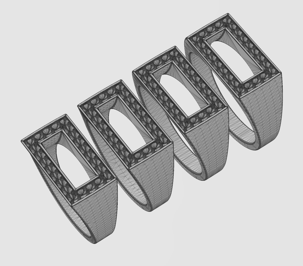 Diamond open rectangular top ring US sizes 6to9 3D model 3D printable ...