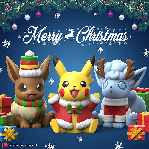Pokemon Christmas Pokemon Set EASY PRINT NO SUPPORT 3D model 3D ...