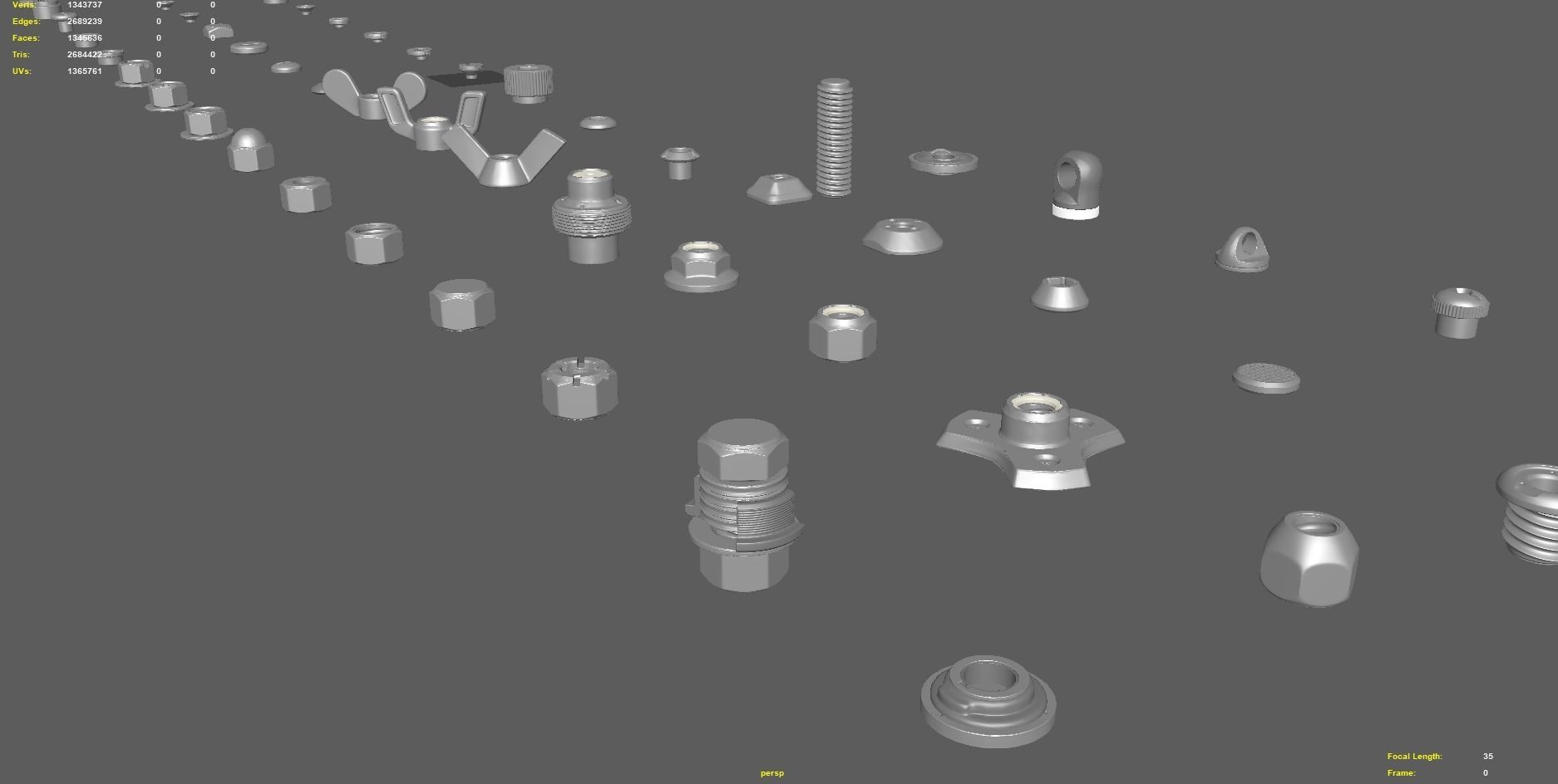 Screws and nuts Hardware mechanical parts 3D model | CGTrader