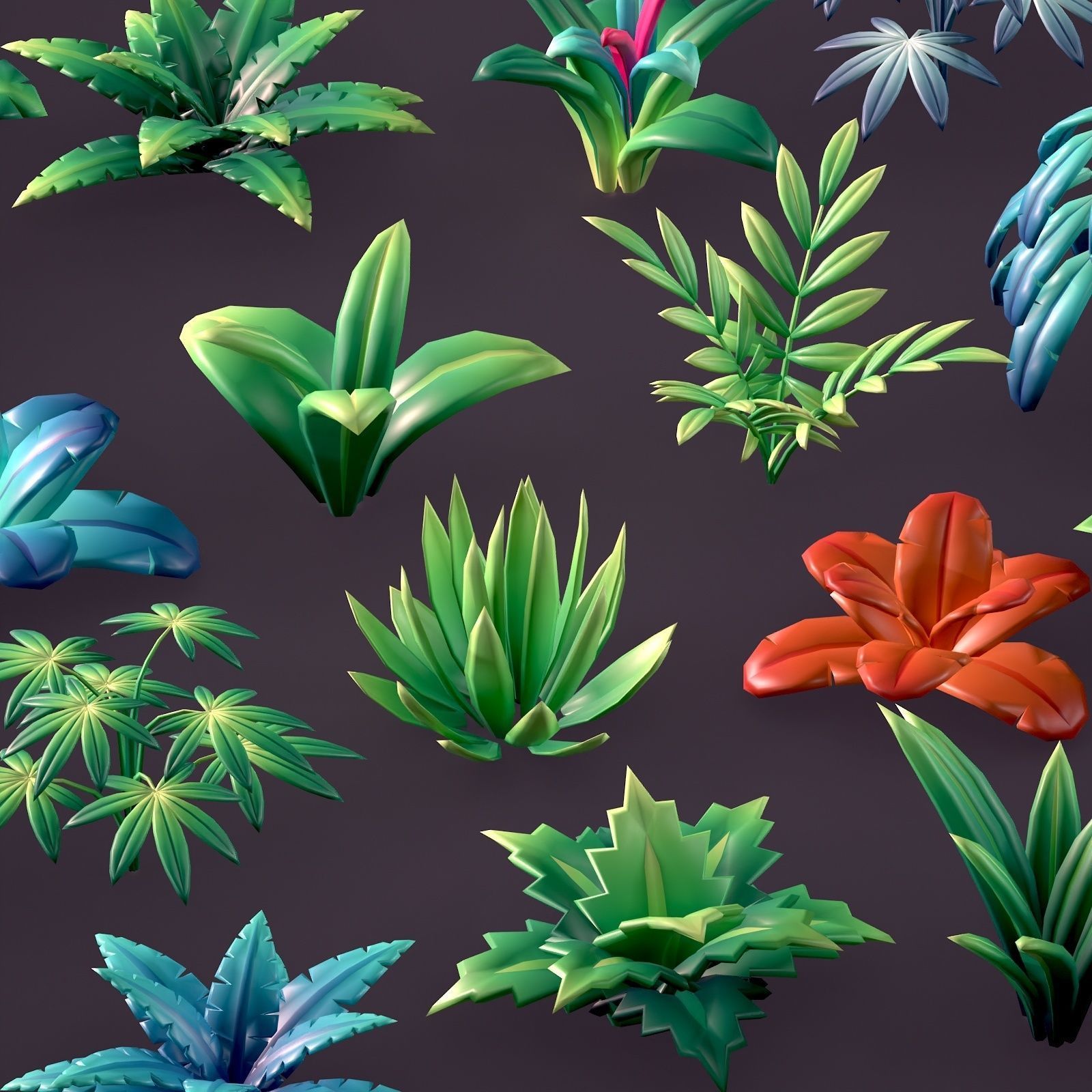 3D model Stylized lowpoly plants set VR / AR / low-poly | CGTrader