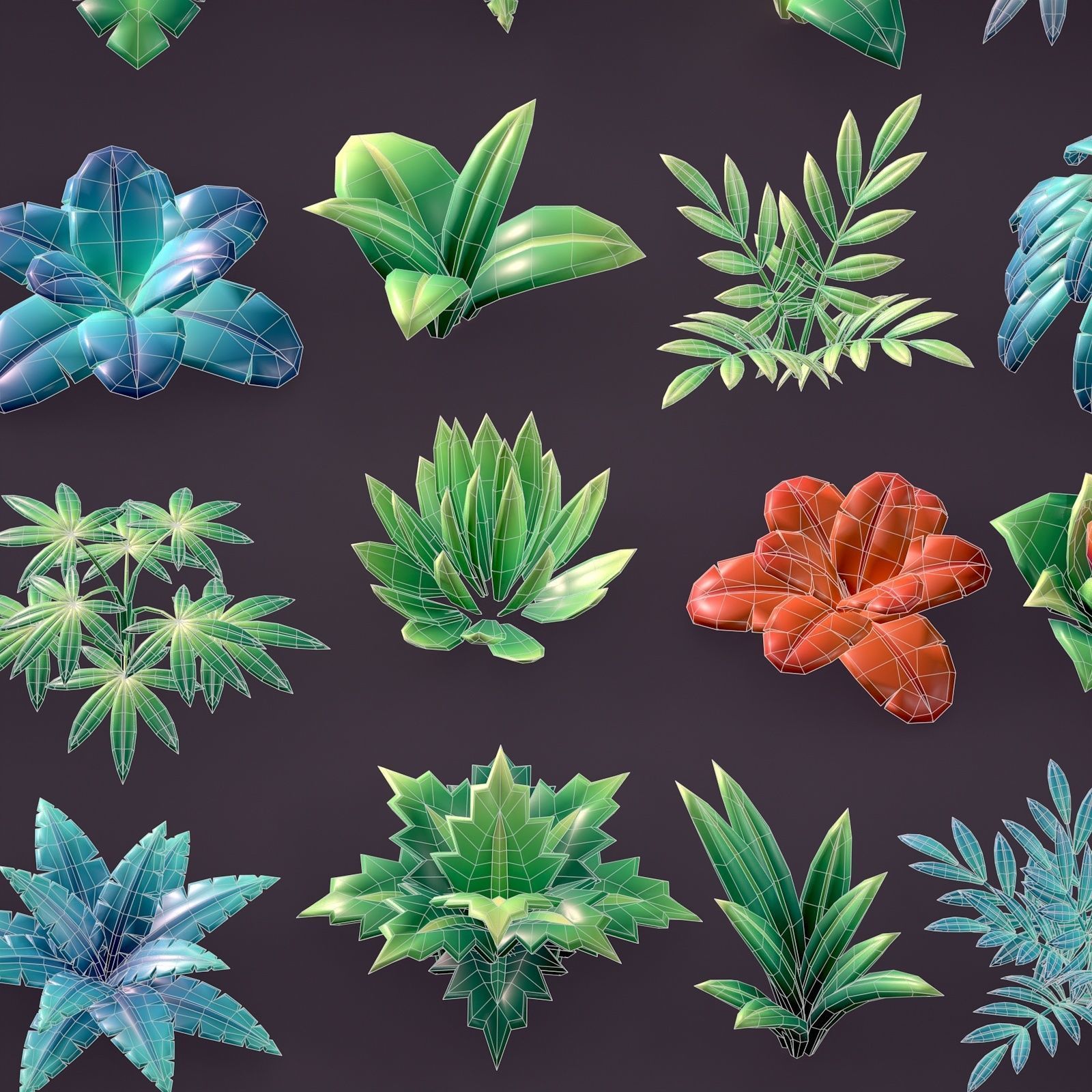 3D model Stylized lowpoly plants set VR / AR / low-poly | CGTrader