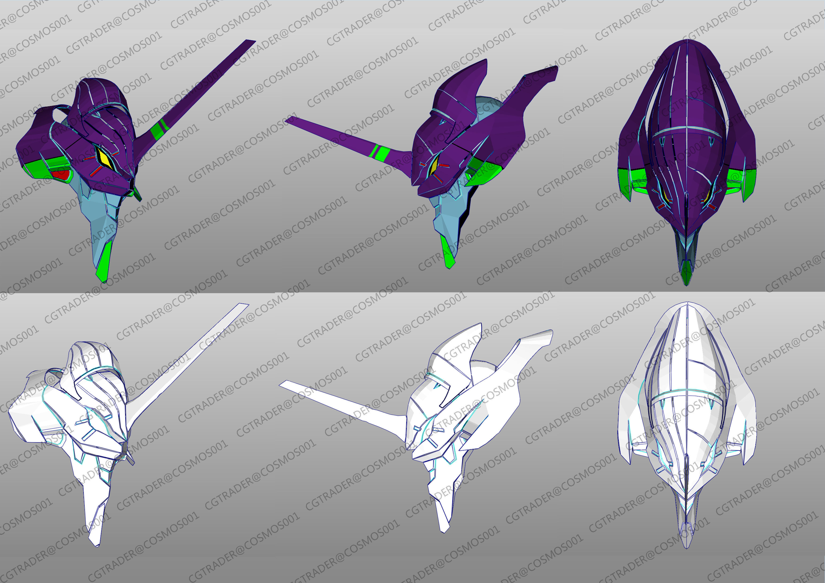 3D model Eva 01 Head paper papekura VR / AR / low-poly | CGTrader