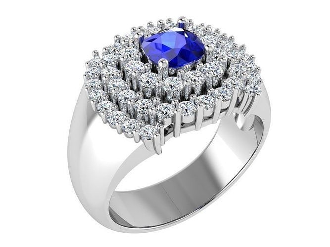 3-Row blue stone diamond ring 3376 3D print model 3D model 3D printable ...