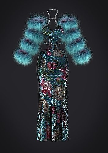 Cut out fur SEQUINS dress 3D model | CGTrader