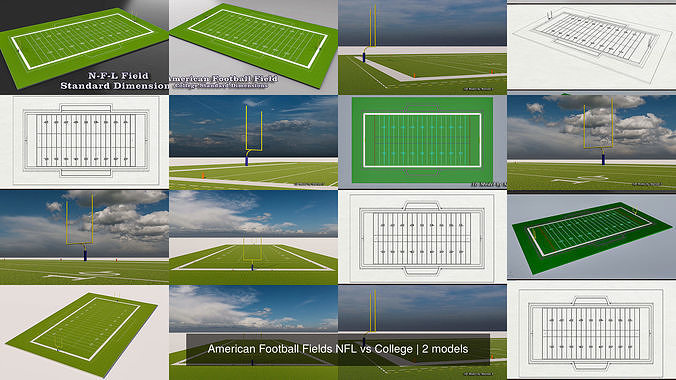 3D Model Collection American Football Fields NFL vs College VR / AR ...