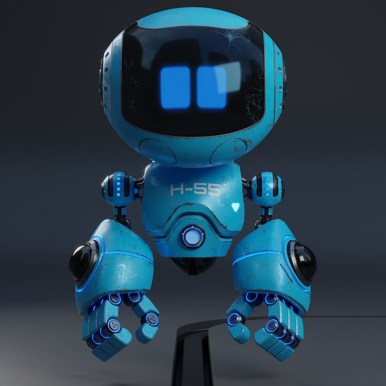 Cute Robot H-55 Blue 3D model rigged | CGTrader