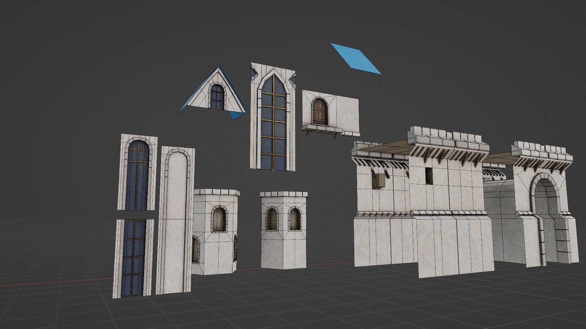 3D model modular medieval building parts with 4k pbr textures VR / AR ...