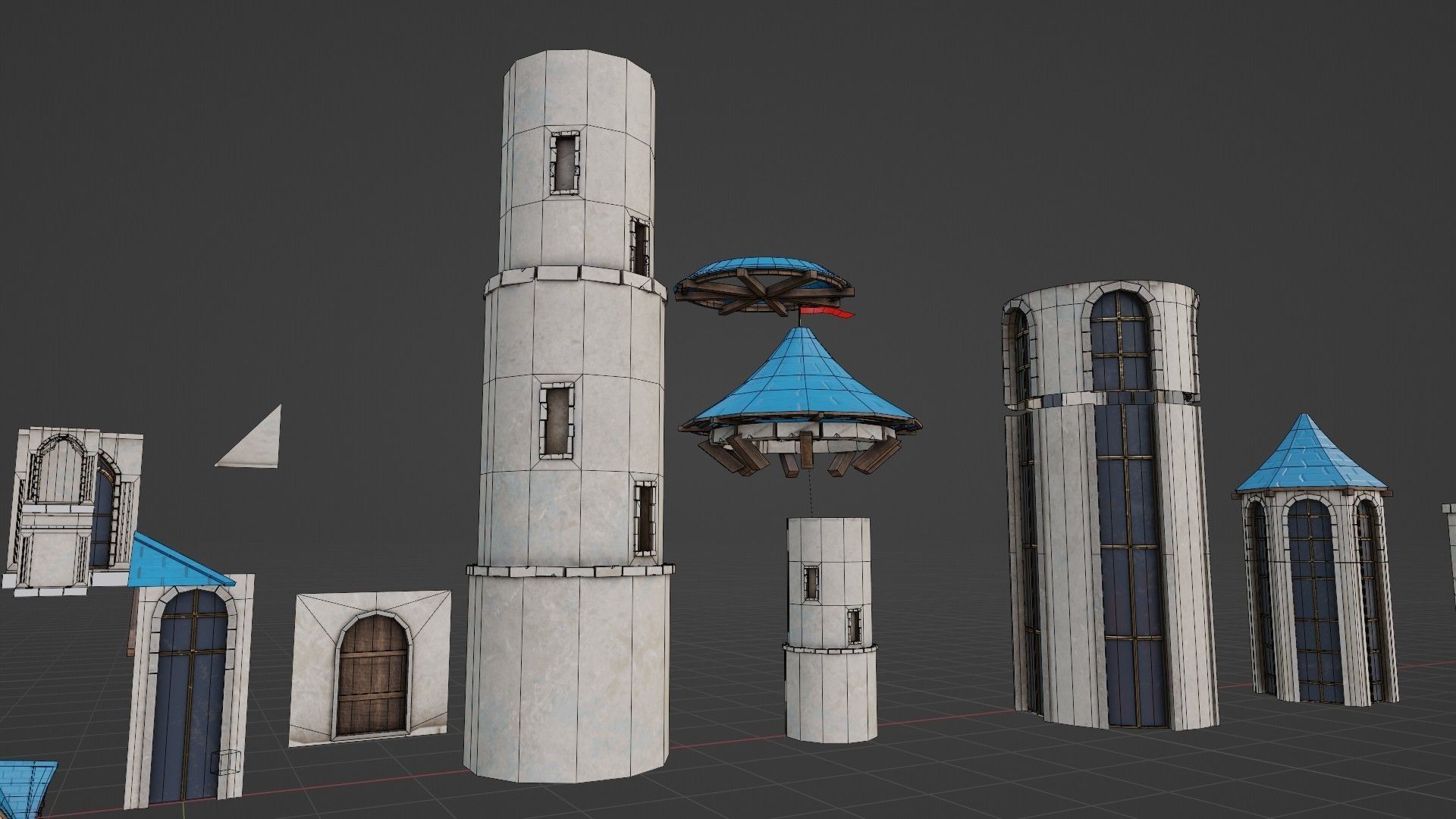 3D model modular medieval building parts with 4k pbr textures VR / AR ...