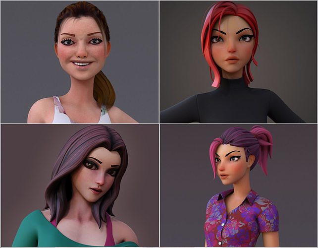 3D Model Collection Cartoon Girl Rig 4 VR / AR / low-poly | CGTrader