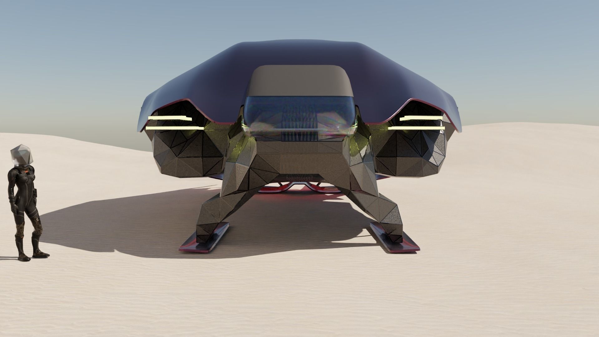 3D model Organic industrial contrast spaceship 3D low poly scifi Low ...