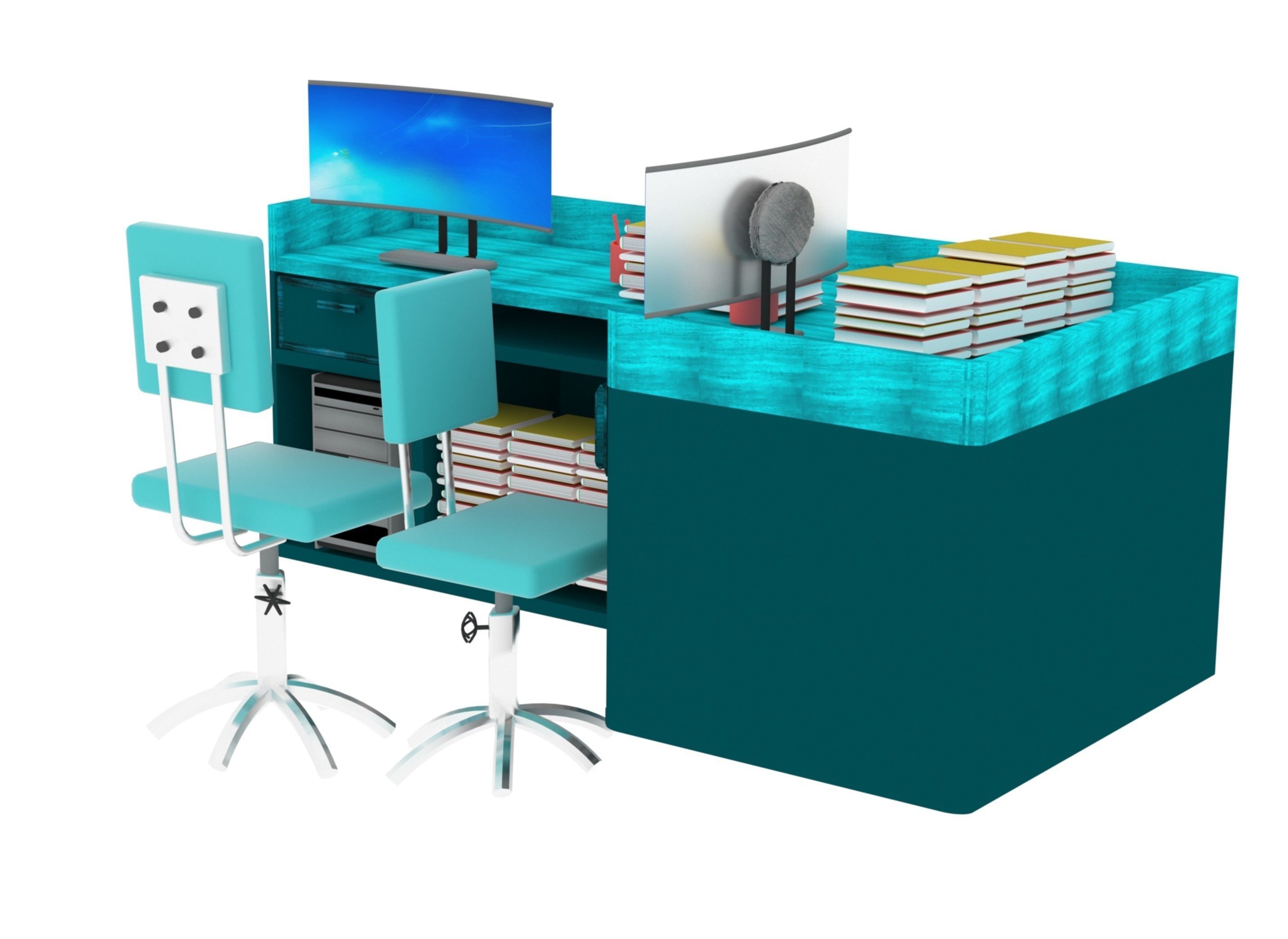 COMPUTER TABLE WITH CHAIRS 3D model | CGTrader