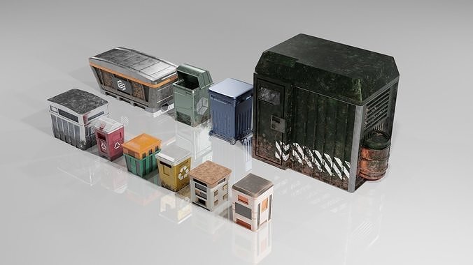 3D model 10 Sci-Fi Cyberpunk Style Trash Containers VR / AR / low-poly ...
