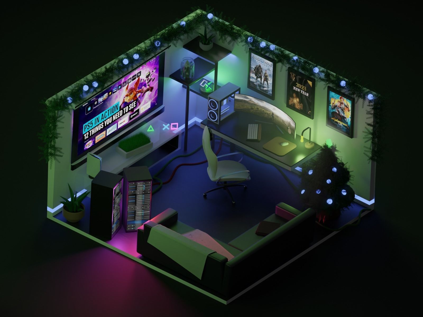 3D model Pc room VR / AR / low-poly | CGTrader