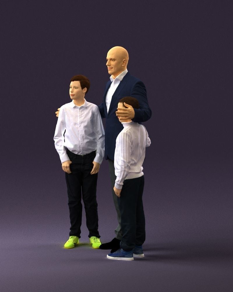 Family man two teen boys 0930 3D model | CGTrader