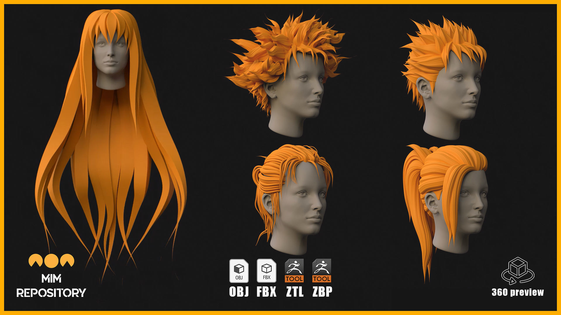 30 Stylized Hair Base Mesh -Anime Style - VOL 01 3D model | CGTrader