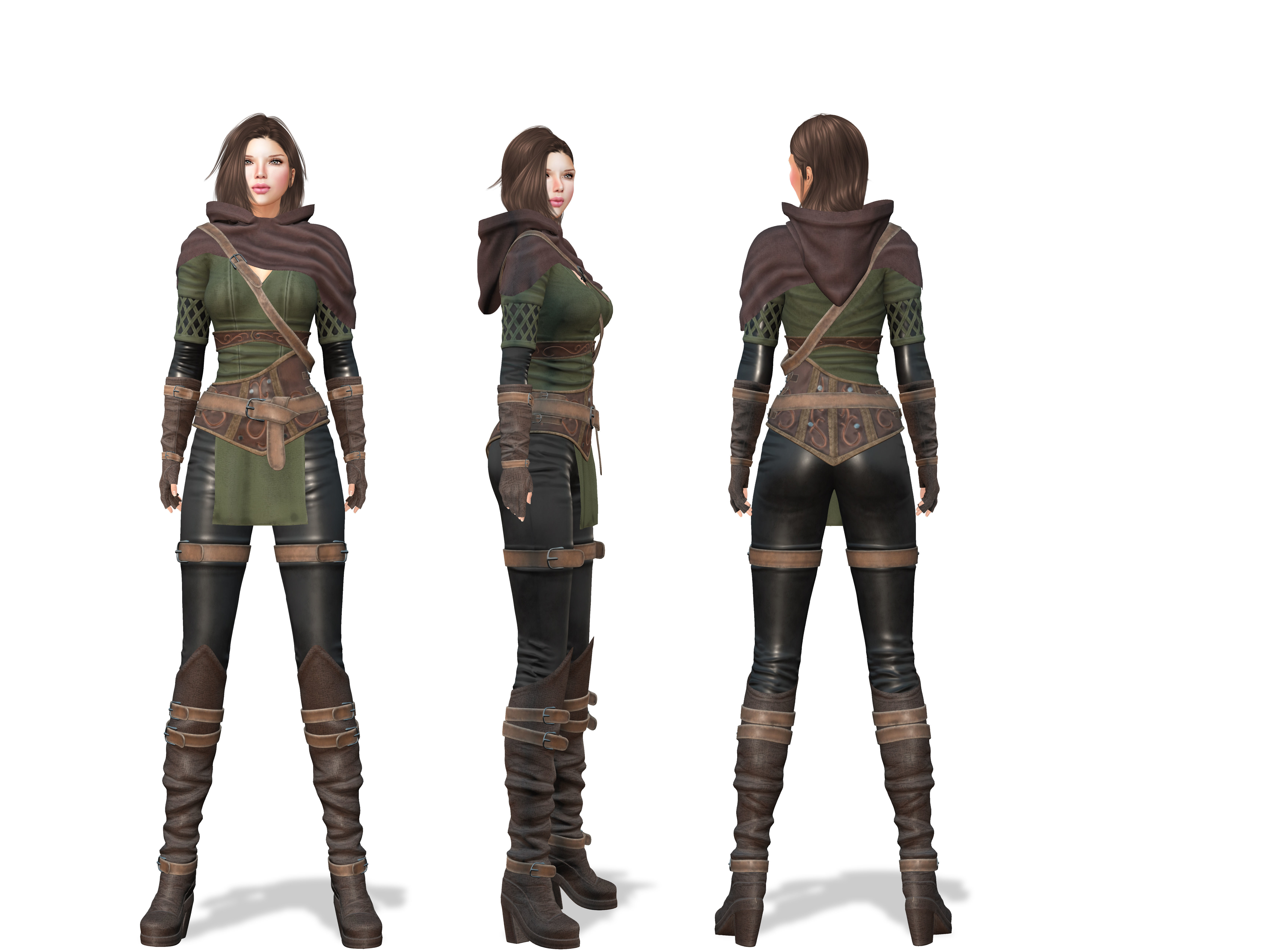 3D model Medieval Fantasy Archer Outfit Top Pants Boots Gloves VR / AR ...