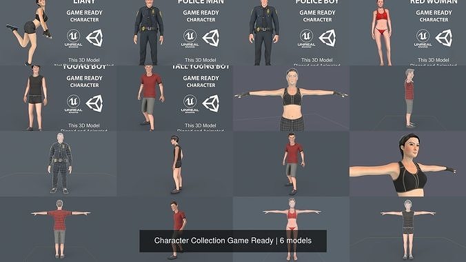 Character Collection Game Ready different body poses in VR / AR / low ...