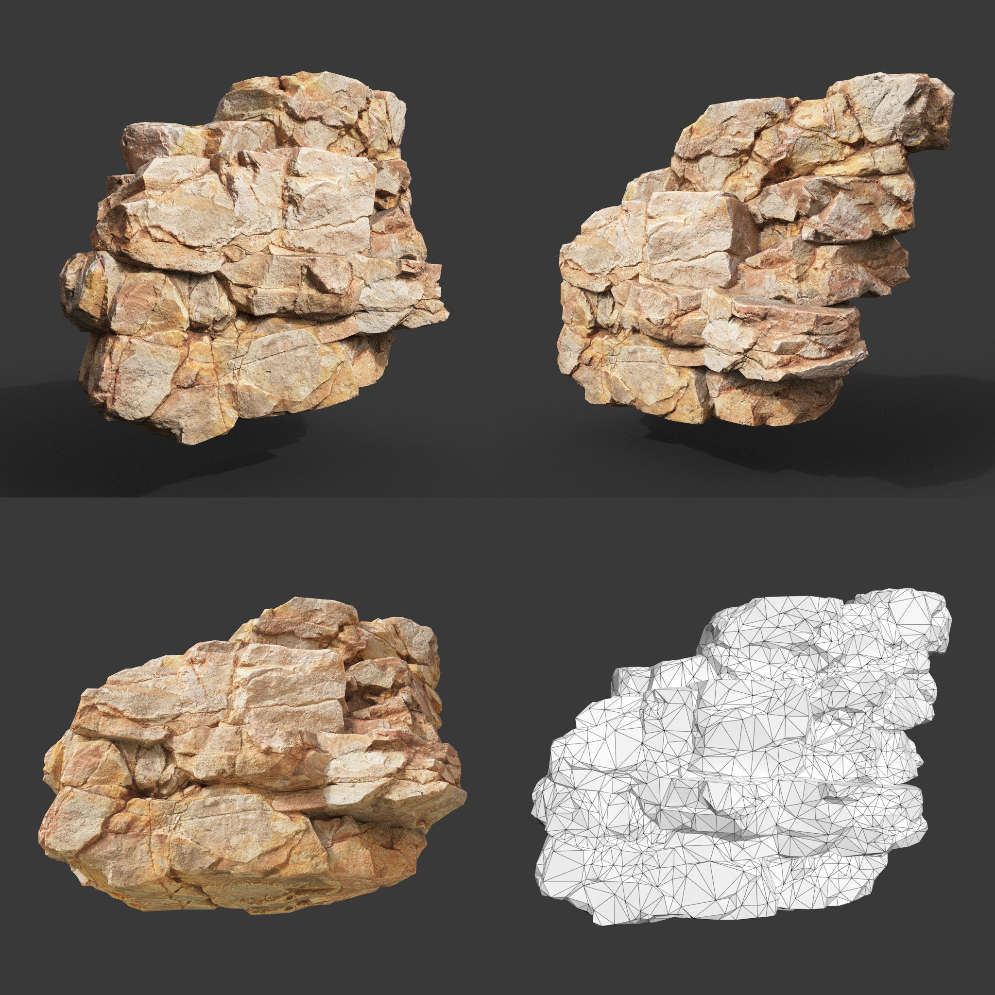 3D model Low Poly Yellow Cliff Face 221208 - Ultra HD 16K Texture VR ...