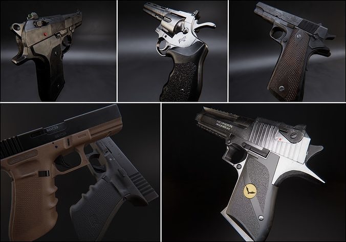 3D model Modern AAA Pistol Pack Game Ready PBR VR / AR / low-poly ...