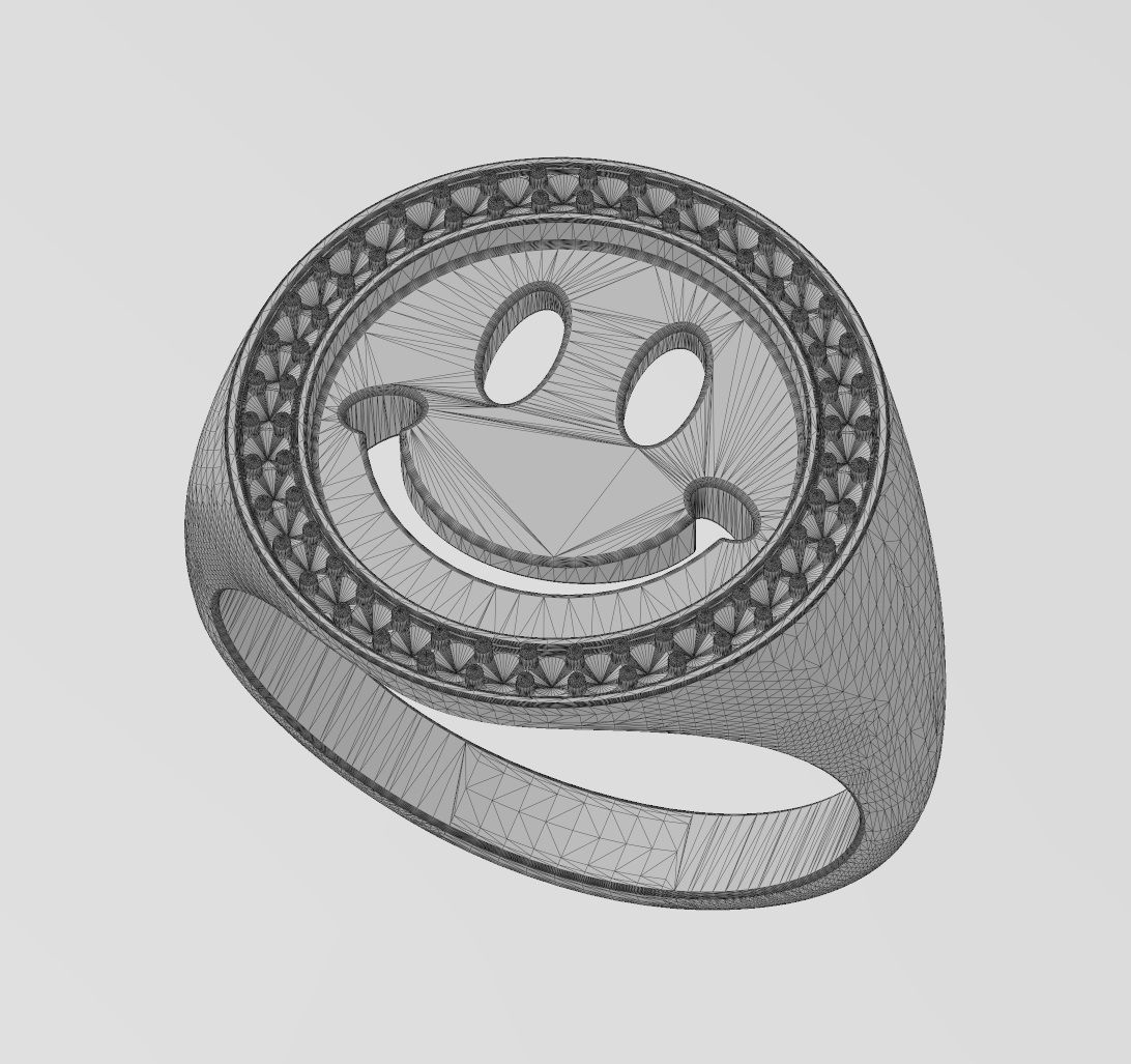 Smiley face diamond halo signet US sizes 7to10 3D model 3D printable ...