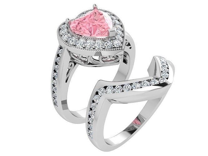 Pink stone heart diamond ring with band 3432 3D print model 3D model 3D ...