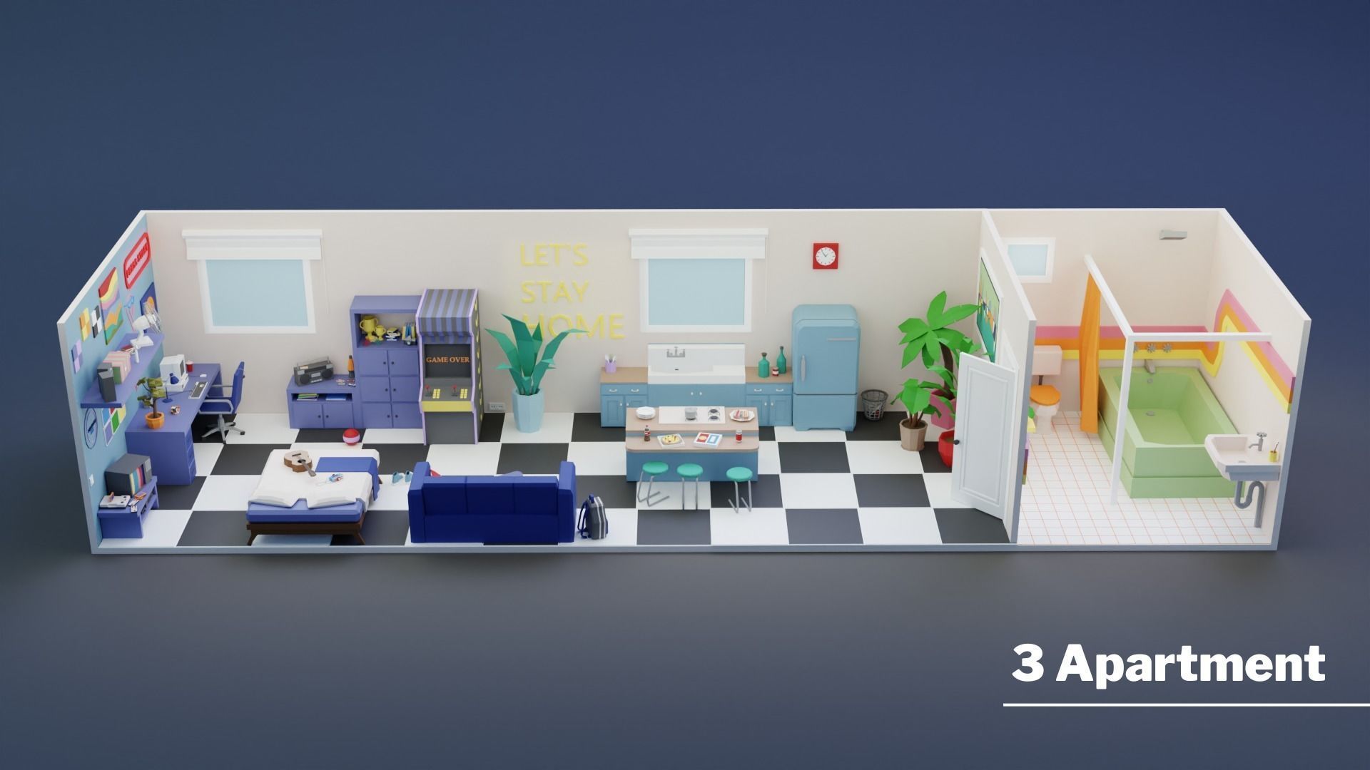 3D model Low Poly Retro Apartments Interiors Pack VR / AR / low-poly ...
