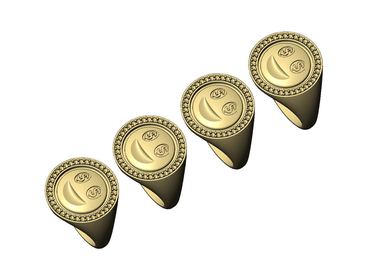 Money smile emoji diamond ring US sizes 7to10 3D model 3D printable ...