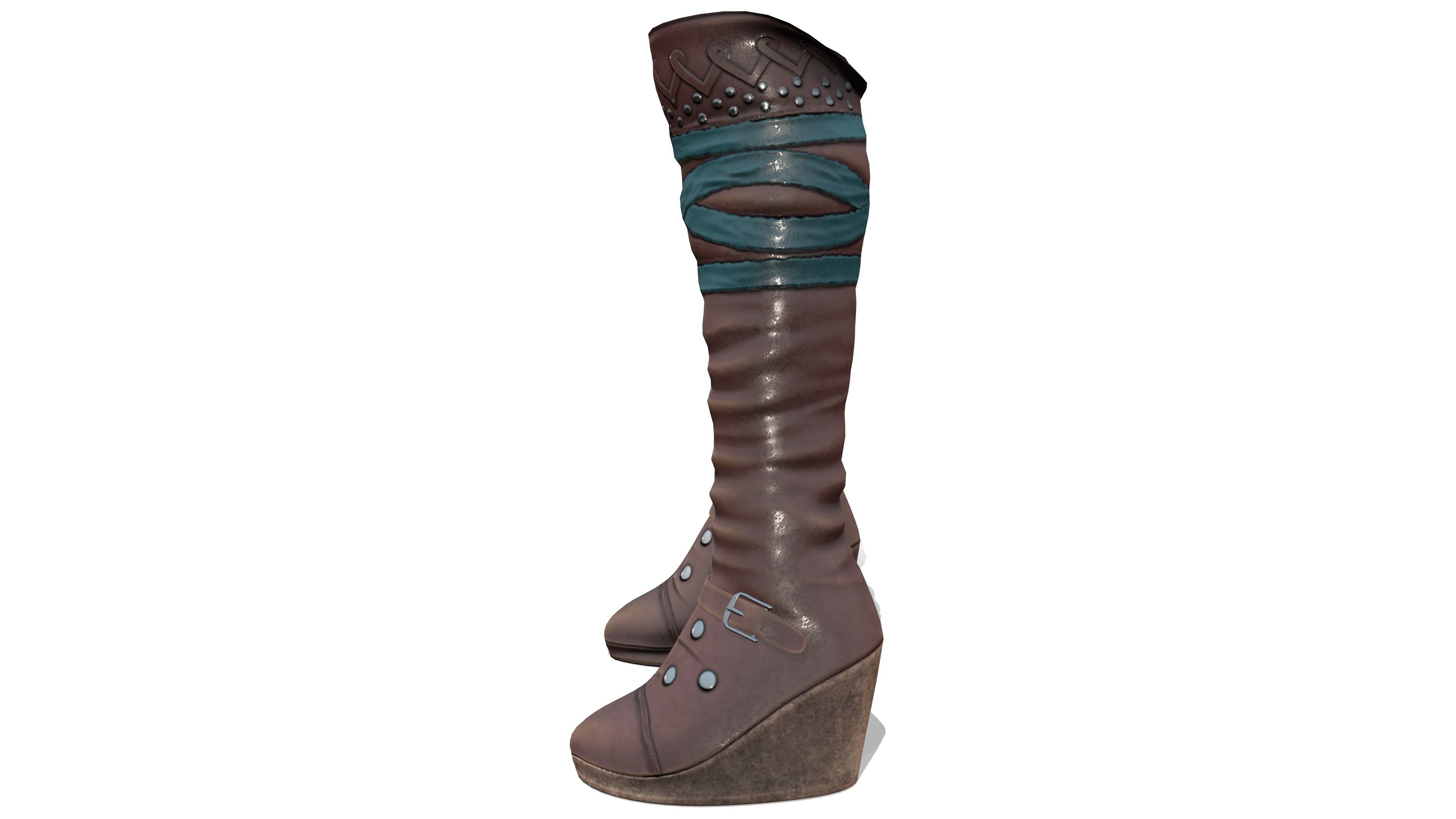 3D model Wedge Heels Brown Leather Combat Boots VR / AR / low-poly ...