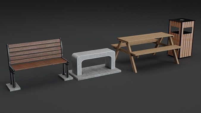 3D model Outdoor Park Bench and Dustbin VR / AR / low-poly | CGTrader