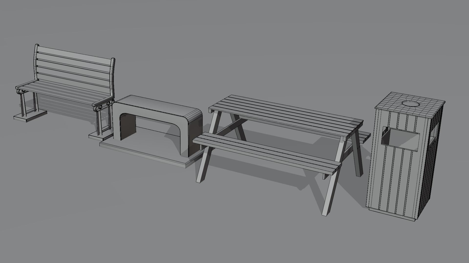 3D model Outdoor Park Bench and Dustbin VR / AR / low-poly | CGTrader
