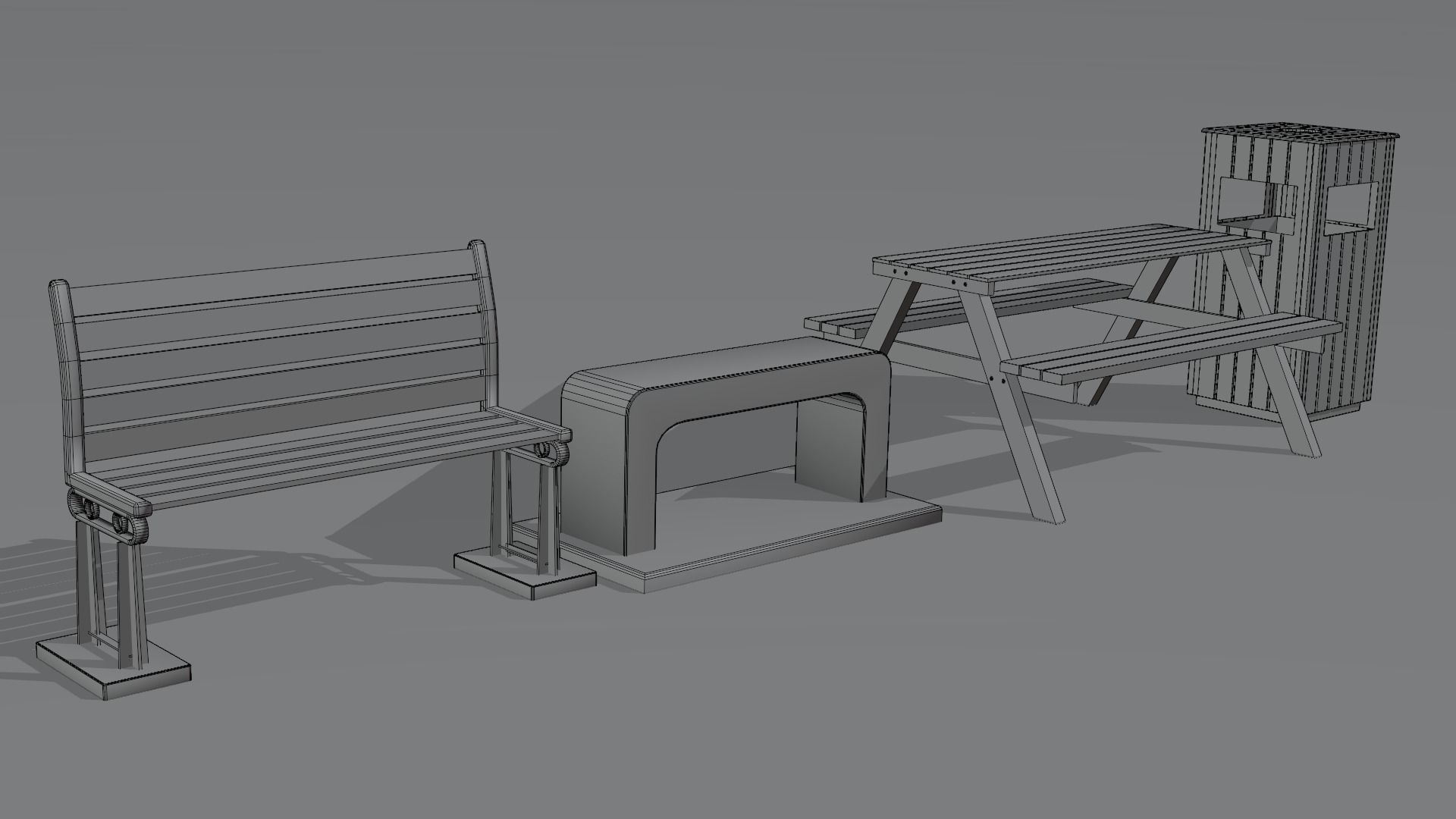 3D model Outdoor Park Bench and Dustbin VR / AR / low-poly | CGTrader