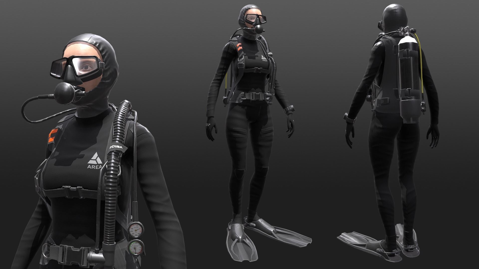 3D model Scuba Diver Female - Diving Suit VR / AR / low-poly | CGTrader