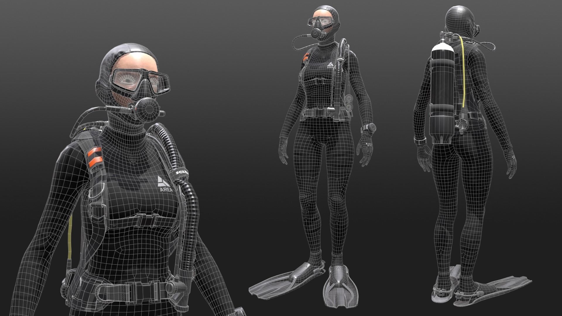 3D model Scuba Diver Female - Diving Suit VR / AR / low-poly | CGTrader