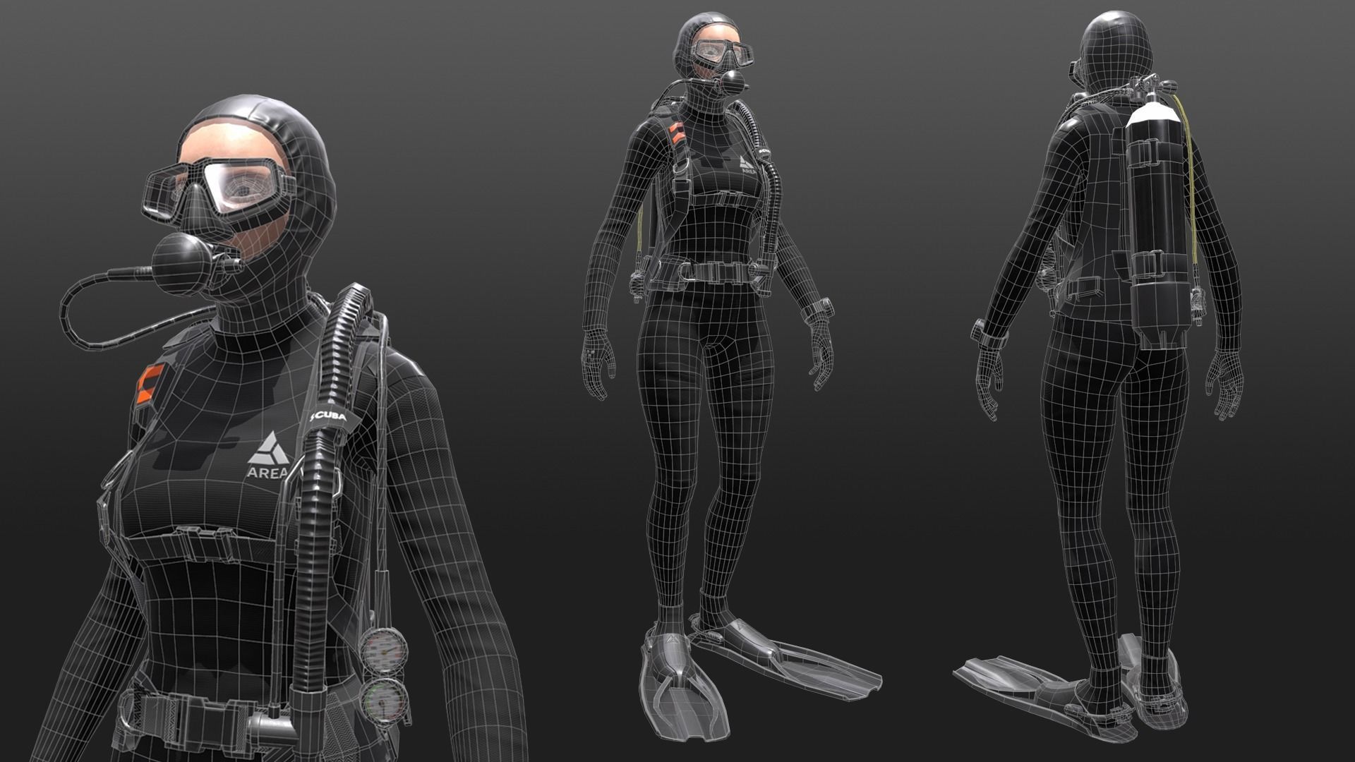3D model Scuba Diver Female - Diving Suit VR / AR / low-poly | CGTrader