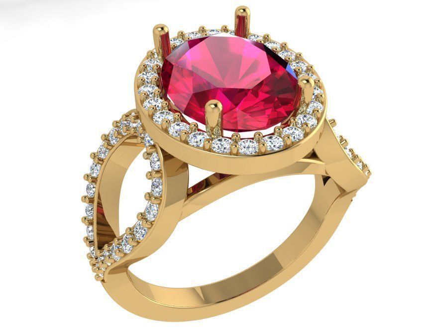 Oval red stone diamond ring 3444 3D print model 3D model 3D printable ...