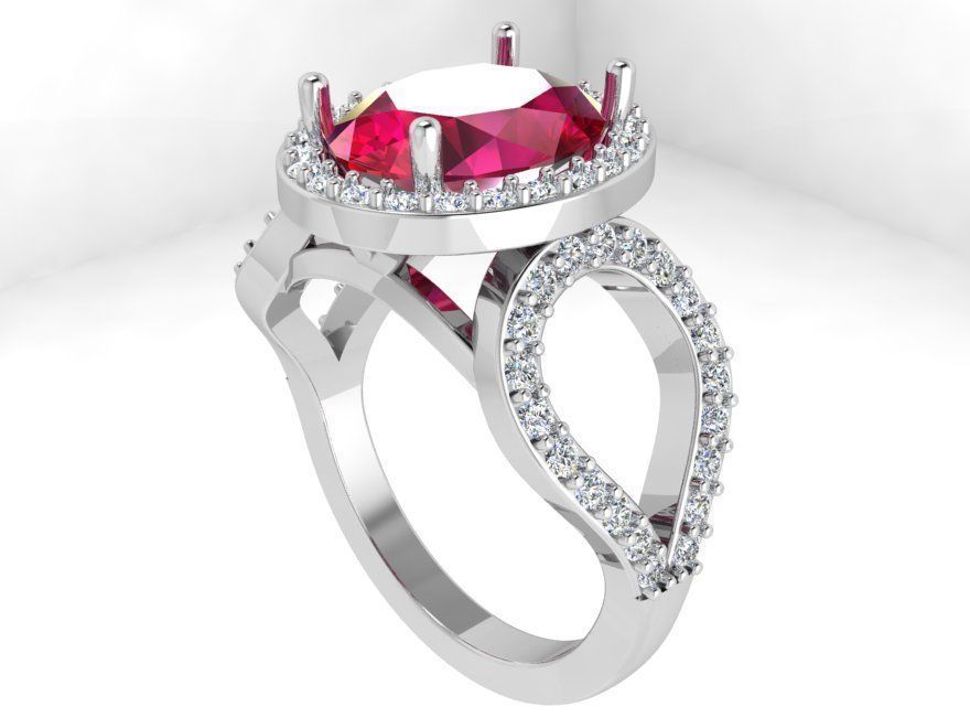 Oval red stone diamond ring 3444 3D print model 3D model 3D printable ...