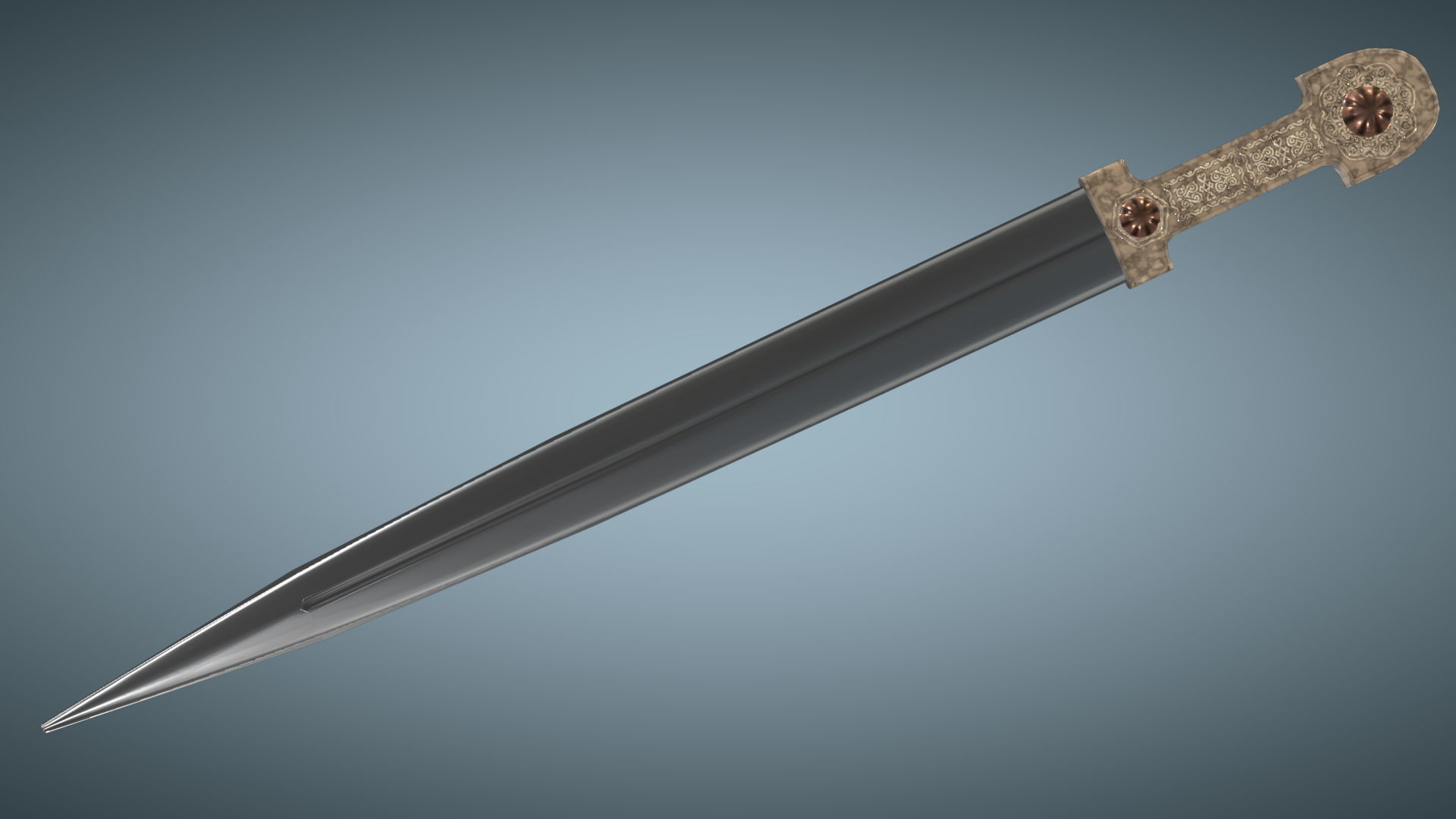 3D model Unique Caucasian dagger Qama or Cossack dagger VR / AR / low ...
