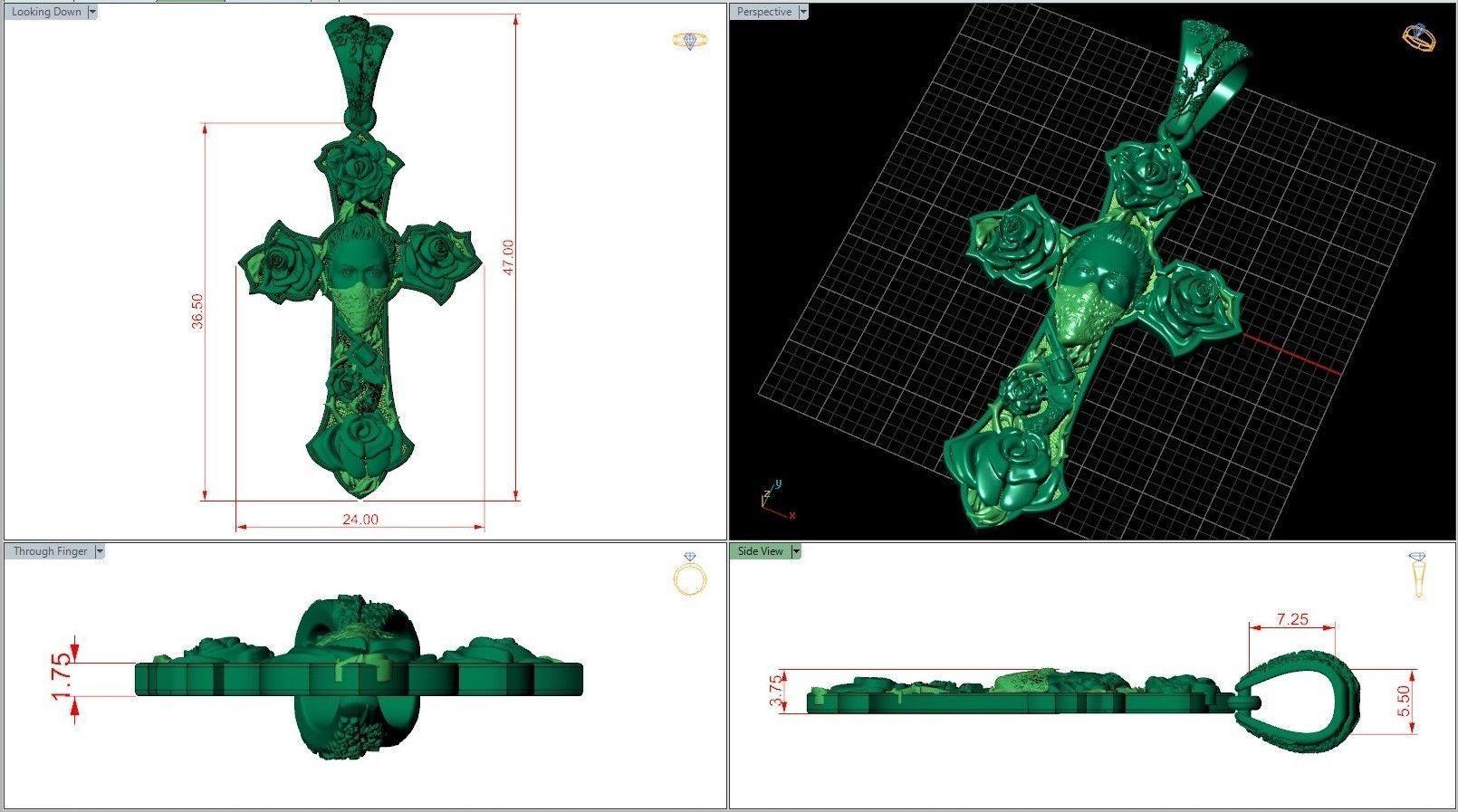 Chicano Tattoo Style Roses Pattern Skull Cross Pendant 3D model 3D ...