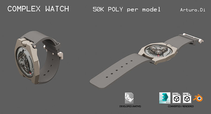 Complex wrist watch 3D model | CGTrader