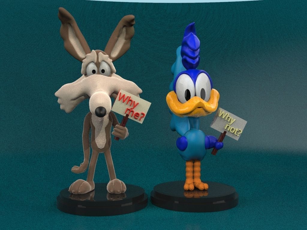 Wile Coyote and Road Runner 3D model 3D printable | CGTrader