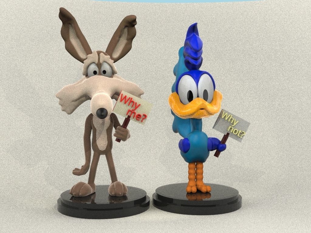 Wile Coyote and Road Runner 3D model 3D printable | CGTrader