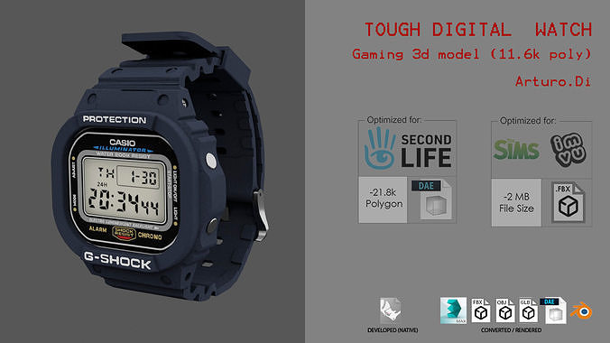 Tough Digital watch 3D model | CGTrader