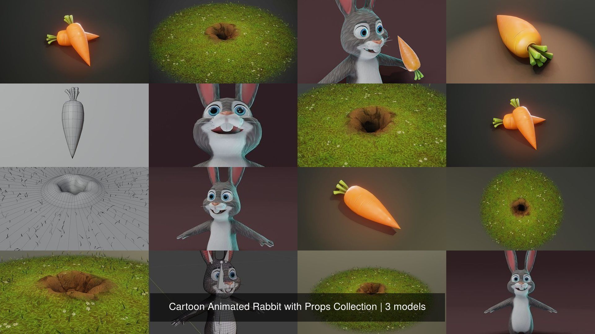 Cartoon Animated Rabbit with Props Collection VR / AR / low-poly | CGTrader
