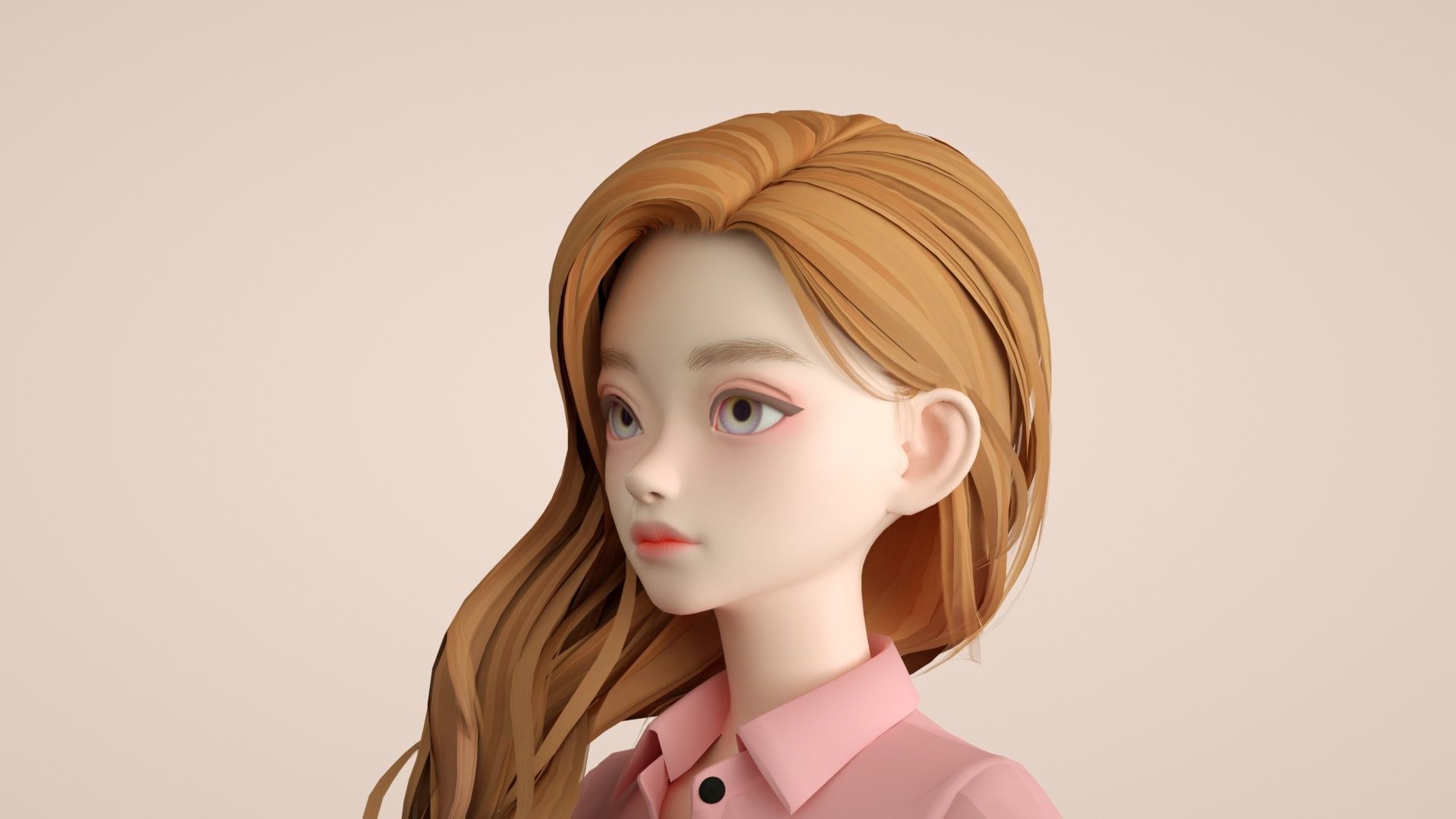 Cartoon female office worker with long wavy hair 3D model | CGTrader