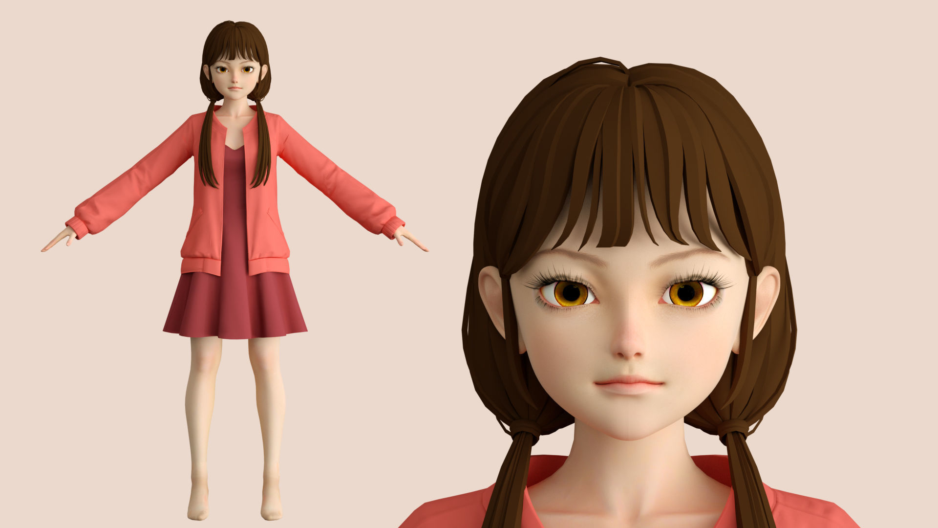 cartoon girl girl little girl student 3D model | CGTrader
