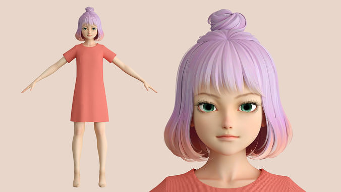 cartoon girl girl little girl student female 3D model | CGTrader