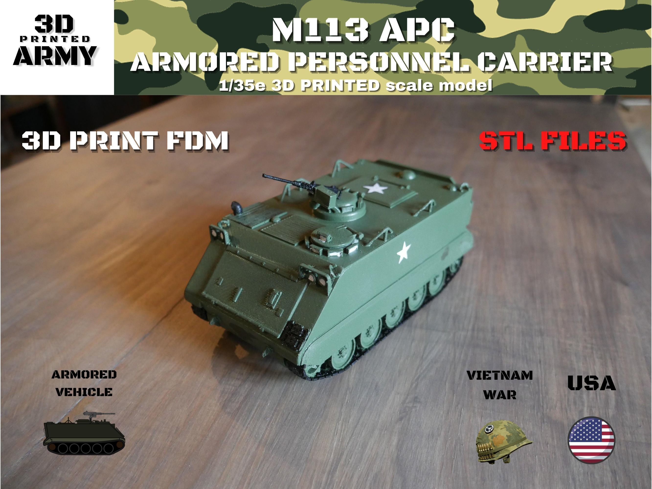 Armored vehicle M113 APC - STL files- vietnam war era 3D model 3D ...